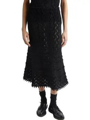 JIL SANDER Textured Lace Knit Midi Skirt - Black