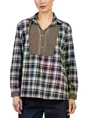 FISH CLUB Plaid Panelled Shirt - Blue