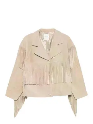 Sandro Fringed Suede Jacket - Neutrals