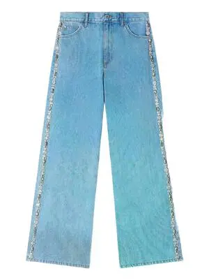 Sandro Rhinestone Embellished Wide-leg Jeans - Blue
