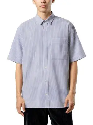 D.RT Oversize Pinstripe Short Sleeve Button-up Oxford Shirt - Navy