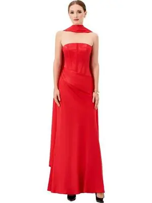 BARIANO Iyla Strapless Corset Gown - Red