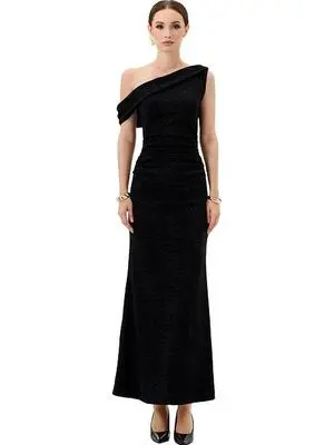 BARIANO Thaliah Drape Off-shoulder Maxi Gown - Black