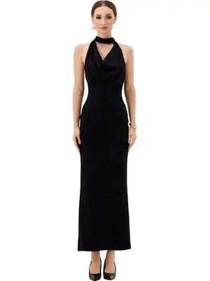 BARIANO Tasie High Cowl Neck Midaxi Gown - Black