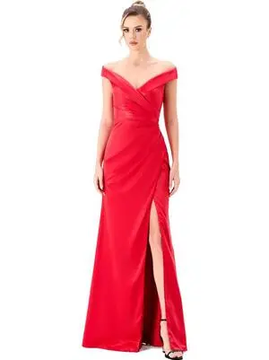 BARIANO Bariano Aliana Off-the-Shoulder Gown With Front Slit