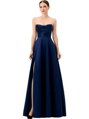 BARIANO Ameira Strapless Cowl Gown - Navy