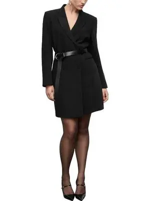 Mango Double-breasted Long Blazer - Black