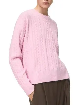 Mango Cable Stitch Crewneck Sweater - Pink