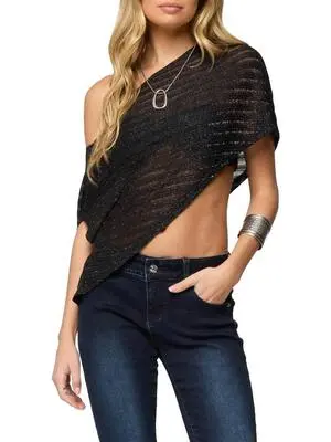 EDIKTED Metallic Asymmetric One-shoulder Top - Black