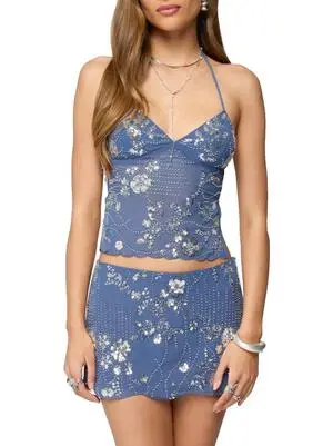 EDIKTED Sequin Halter Top - Blue