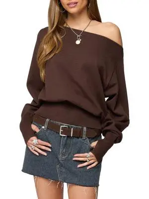 EDIKTED Oversized Off-the-shoulder Sweater - Brown