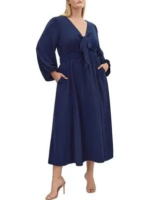 City Chic Ivanna Tie Neck Maxi Dress - Navy