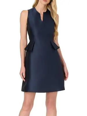 Adrianna Papell Mikado Peplum Fit & Flare Dress - Midnight