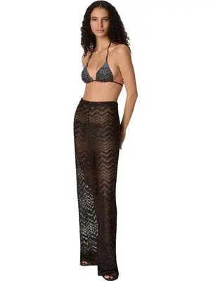 Missoni Zigzag Mesh Knit Wide Leg Trousers Brown