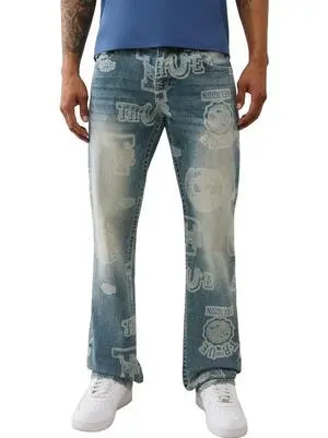 True Religion Ricky Aop Straight Jeans - Gridiron Blue Medium Wash