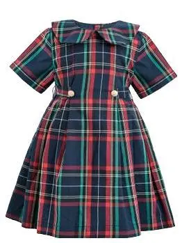 TULLEEN Plaid Button-waist Dress - Red