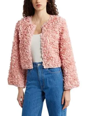CIEBON Flower Embellished Crop Jacket - Metallic Pink