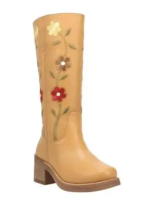 DINGO Embroidered Block Heel Boots Plantain
