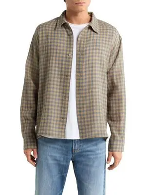 FRAME Plaid Wool Button-up Shirt - Blue/beige Plaid