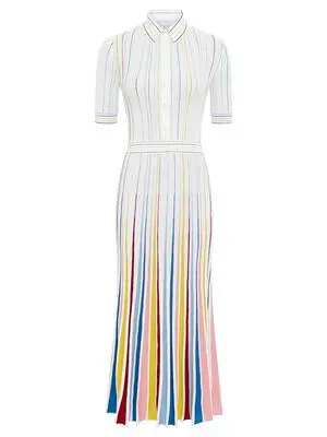 Gabriela Hearst Calypso Pinstripe Knit Midi Dress - Ivory Multi