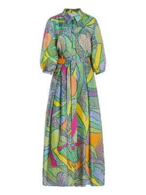 Gabriela Hearst Andy Pleated Maxi Shirtdress In Printed Silk Twill - Green Multi