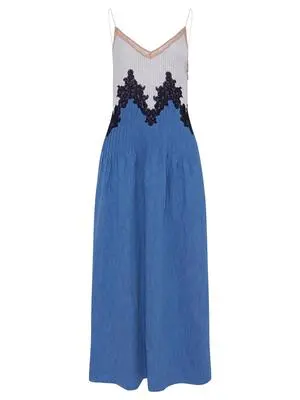 Gabriela Hearst Althea Lace Slip Maxi Dress - Light Blue Denim