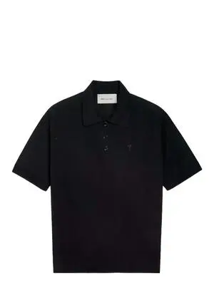 Ami Buttoned Logo Polo Shirt - Black