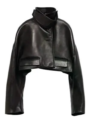 Khaite Cropped Leather Jacket - Black