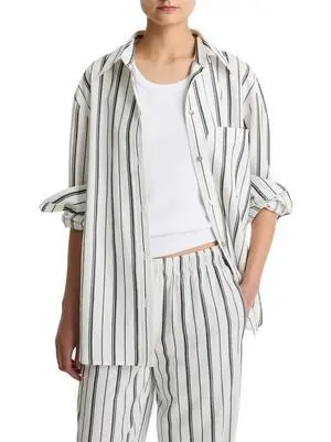 Vince Stripe Oversized Button-up Shirt - White/black