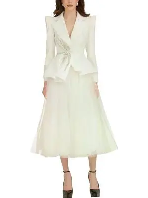 ARAFTU Embellished Peplum Suit - White