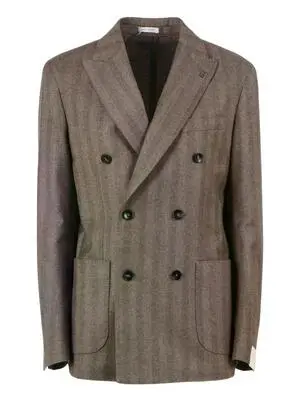 BRERA Herringbone Double-breasted Blazer - Brown