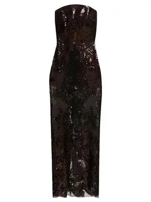 Elie Saab Lace Detail Maxi Dress - Chocolate Brown