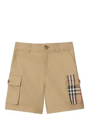 Burberry Check Trim Cotton Twill Cargo Shorts - Sand Beige