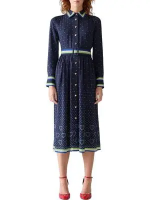 LK BENNETT Kate Heart Print Shirtdress - Navy Multi
