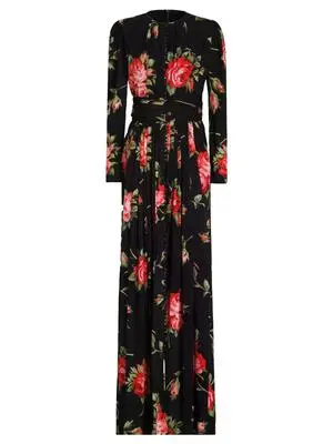 Dolce & Gabbana Floral-print Pleated Maxi Dress - Black