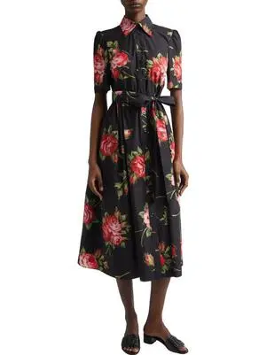 Dolce & Gabbana Rose Print Cotton Poplin Shirtdress - Bouquet Rose F.nero