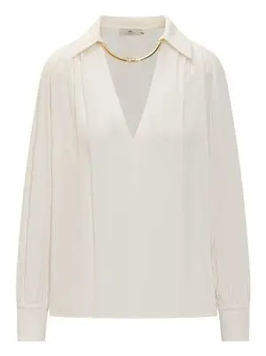 Elisabetta Franchi Fluid Viscose Shirt With Jewel Detail Beige