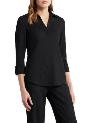 Anne Klein Textured Ridge Knit Popover Top - Anne Black