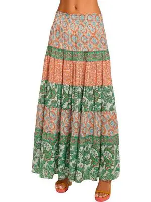 Ramy Brook Printed Maxi Skirt - Bright Palm Patchwork