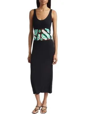 Ramy Brook Fiana Sleeveless Knit Dress - Black/bright Palm Crochet