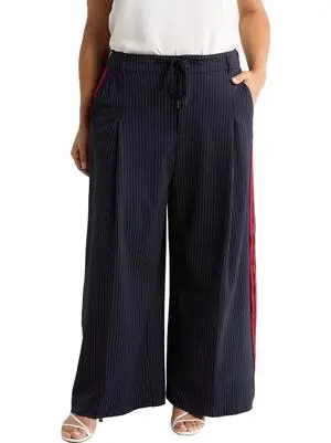 LIVERPOOL Pinstripe Pleated Wide-leg Pants - Deep Midnite Stripe