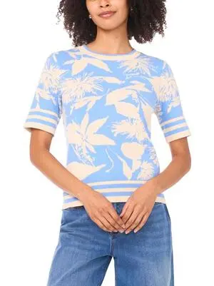 Vince Camuto Floral Jacquard Cotton Sweater - Cerulean Sky