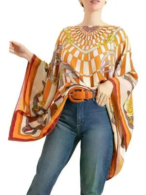 Rani Arabella Printed Poncho - Orange