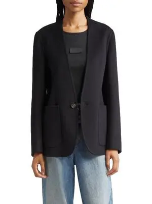 MAISON MARGIELA Collarless Single-breasted Virgin Wool Blazer - Black
