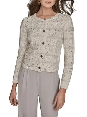 Donna Karan New York Sequin Crop Cotton & Wool Blend Cardigan - Cream