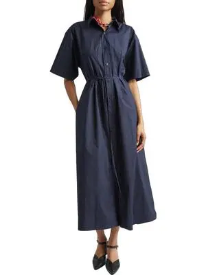 Plan C Oversized Cotton Shirtdress - Blue Black