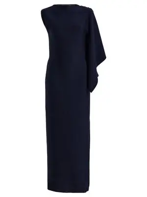 Oscar De La Renta Oscar De La Renta Draped Virgin Wool Midi Dress Navy