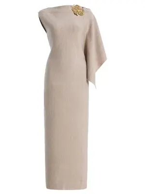 Oscar De La Renta Draped Virgin Wool Midi Dress - Tan