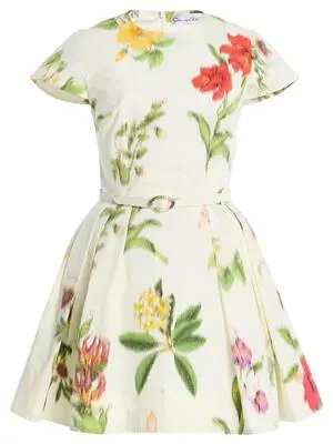 Oscar De La Renta Oscar De La Renta Floral-Printed Stretch Cotton-Poplin Mini Dress Ivory