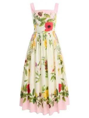 Oscar De La Renta Printed Stretch Cotton-poplin Midi Dress - Multi
